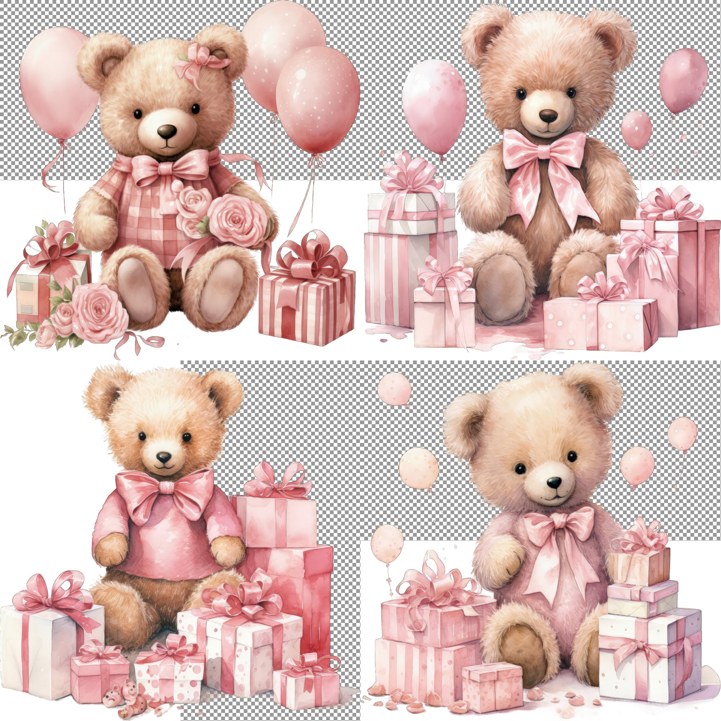 Pink Teddy Bear in Costume Watercolor Clipart Wall Art for - Etsy