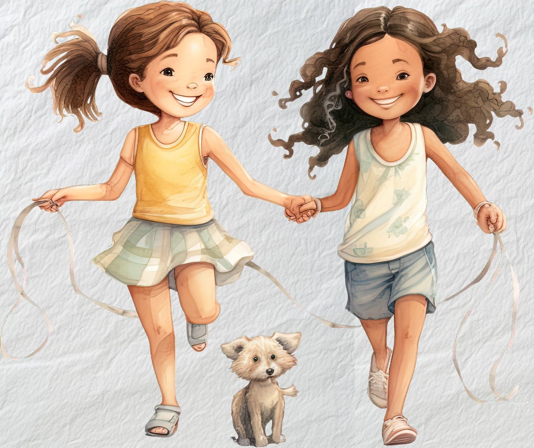 Joyful Girl Double Dutch Clipart, Children's Activity Graphics, Double ...