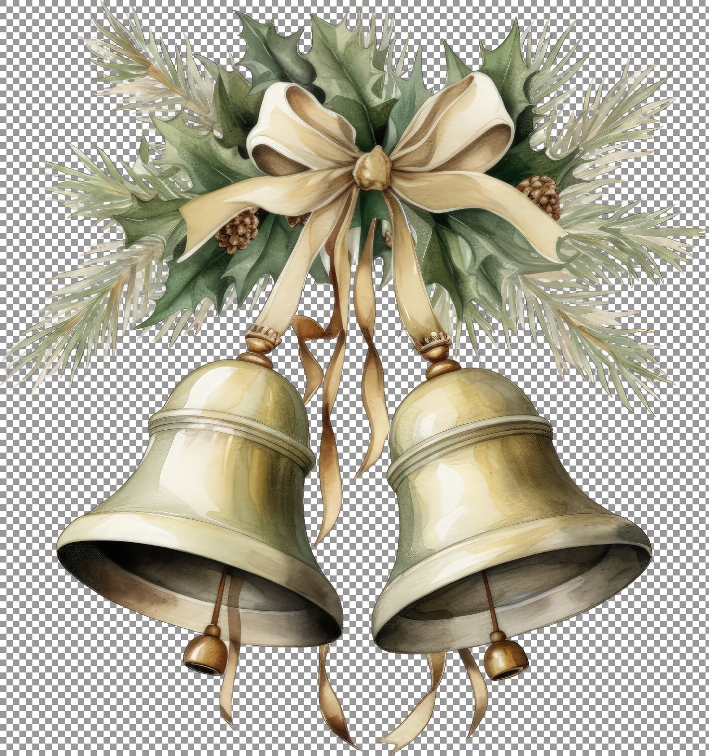 Christmas Bells in Muted Colors Watercolor Illustration, Background for ...