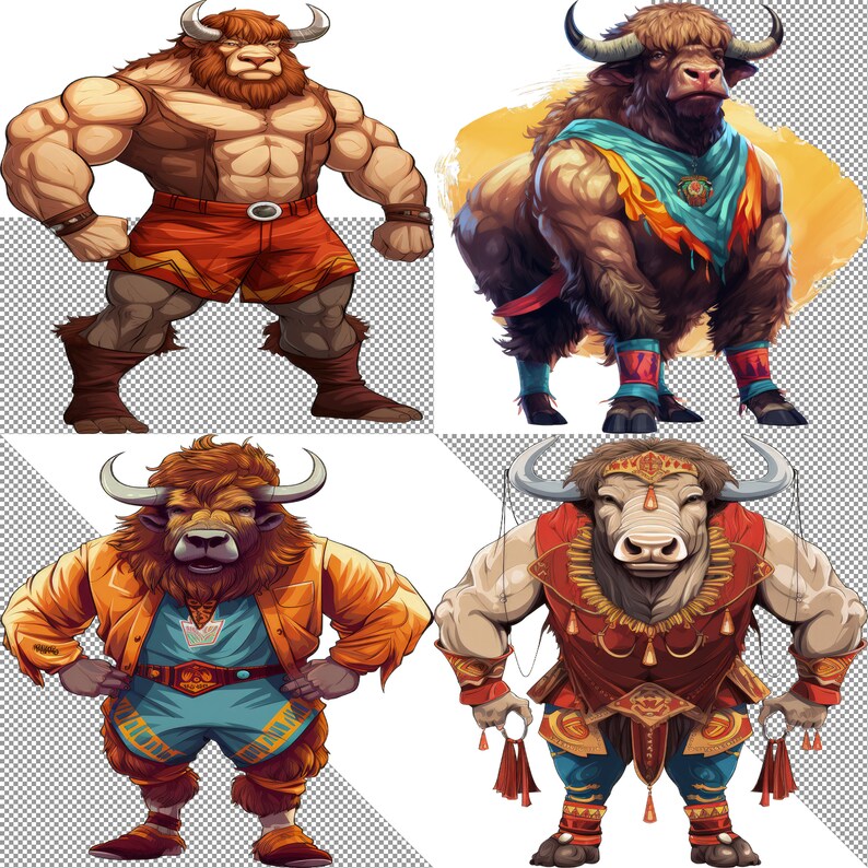 Circus Strongman Bison Clipart, Mighty Muscled Bison Clipart Collection ...