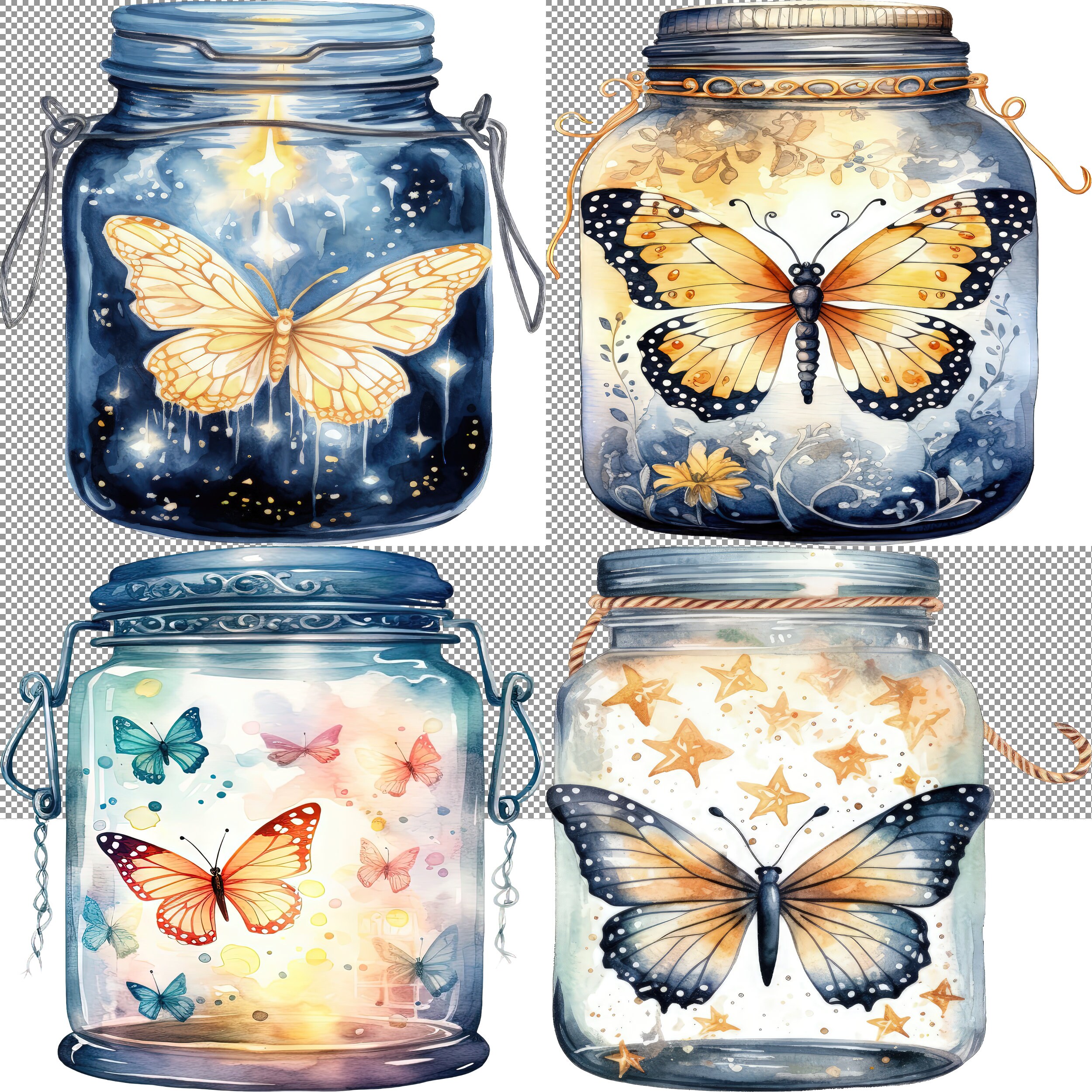 Firefly Jar Clipart Watercolor Clipartdigital Sticker for - Etsy