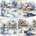 Snowman's Wooden House by a Frozen Pond Clipart, Snowy Village Clipart ...