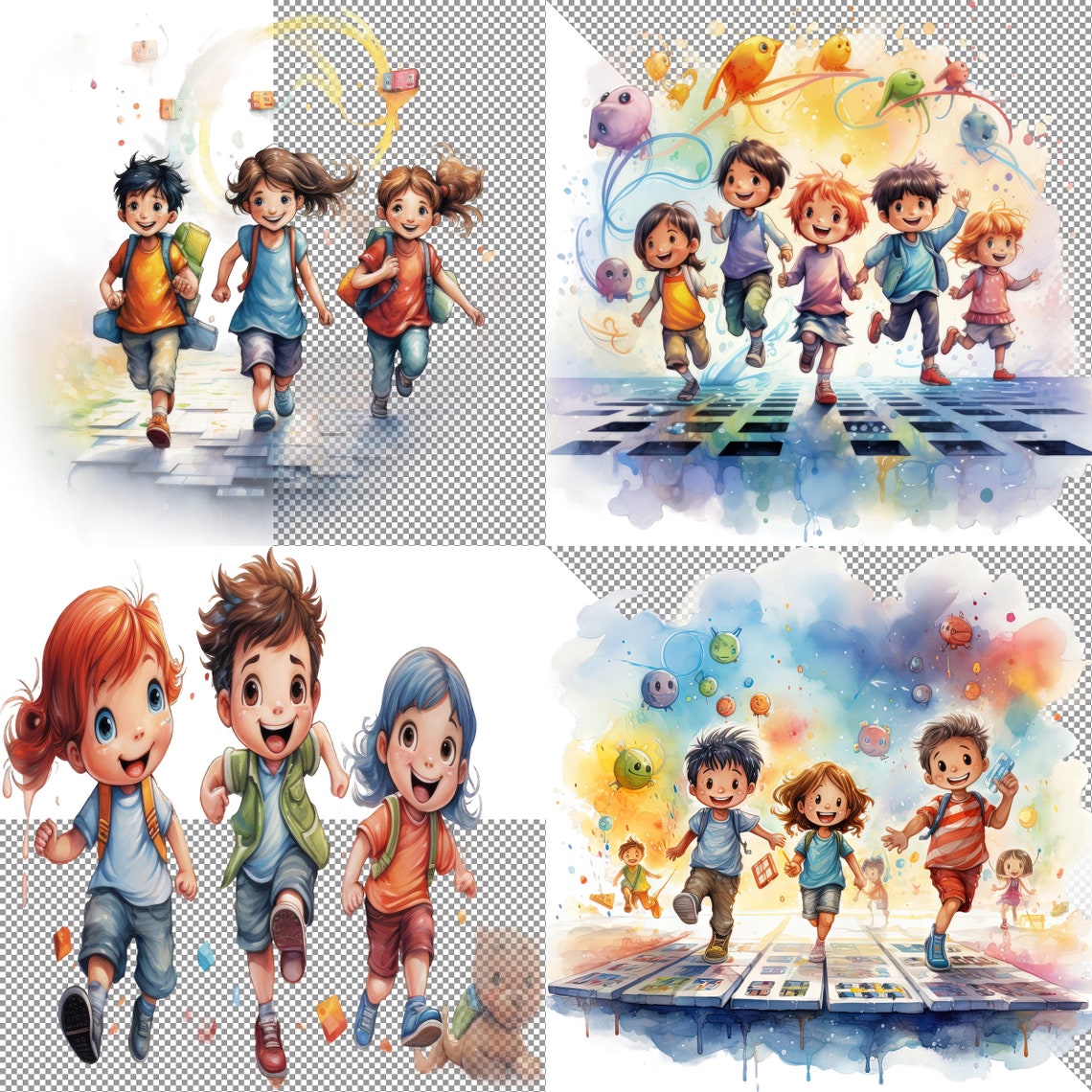 Colorful Classroom Kids Clipart, School Kids Illustrations - Vibrant ...