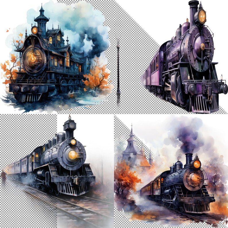 Spectral Train Station Halloween Clipart, Halloween Pumpkin Train ...