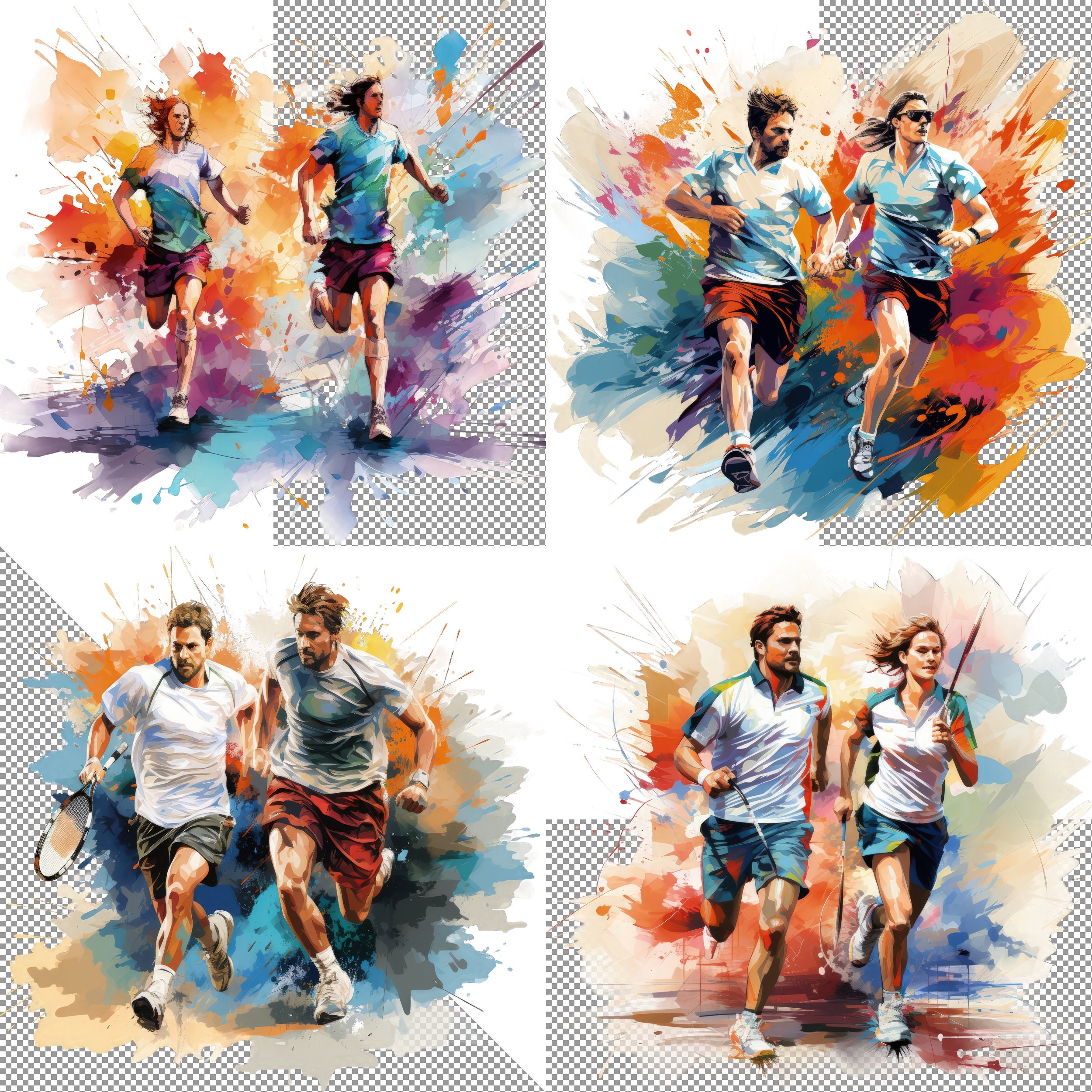 Watercolor Tennis Clipart Set, Tennis Poses, Watercolor Tennis Player ...