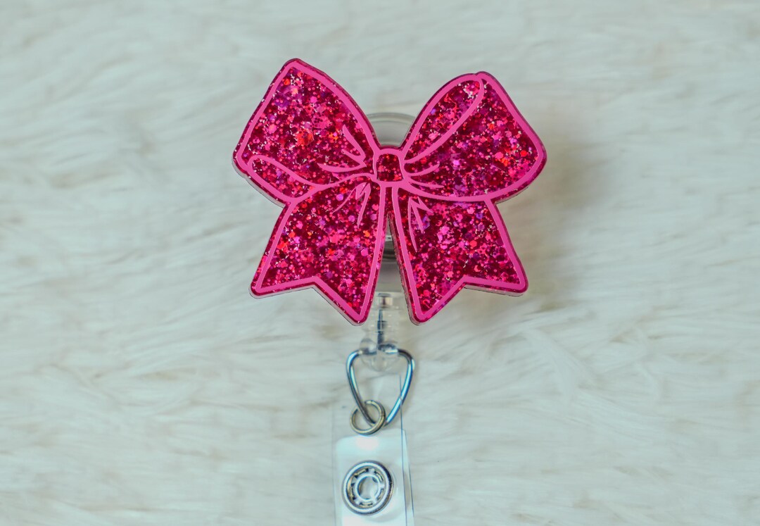 Glitter Cheer Bow Badge Reel: Holographic Vinyl, Retractable Clip - Etsy