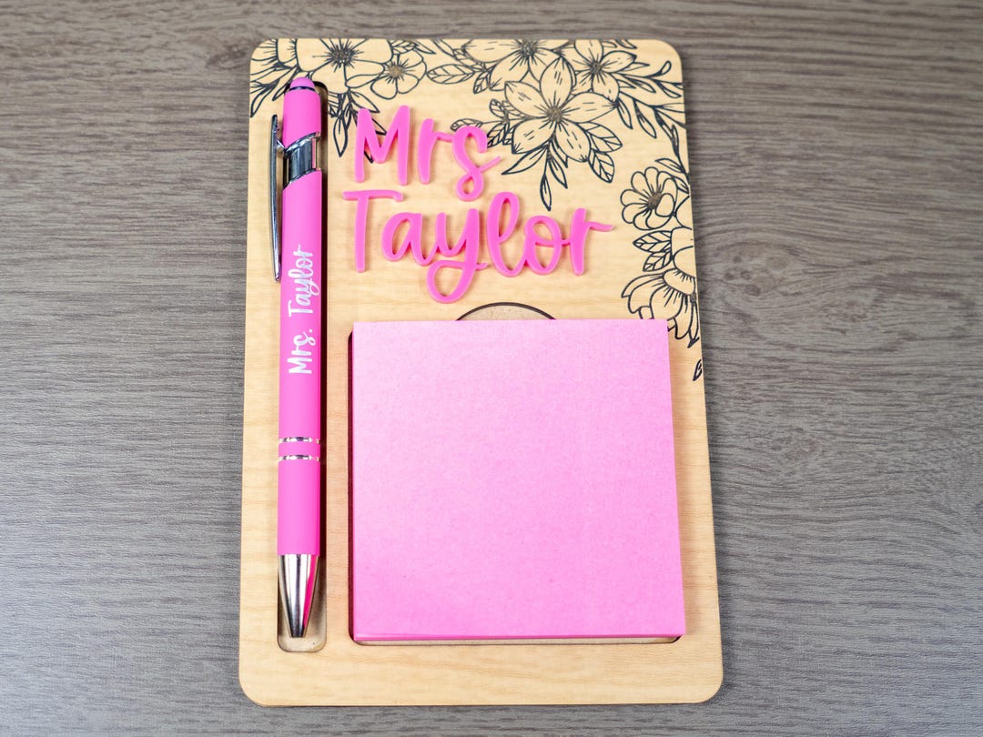 Personalized Wooden Sticky Note & Pen Holder, Engraved Teacher Desk ...