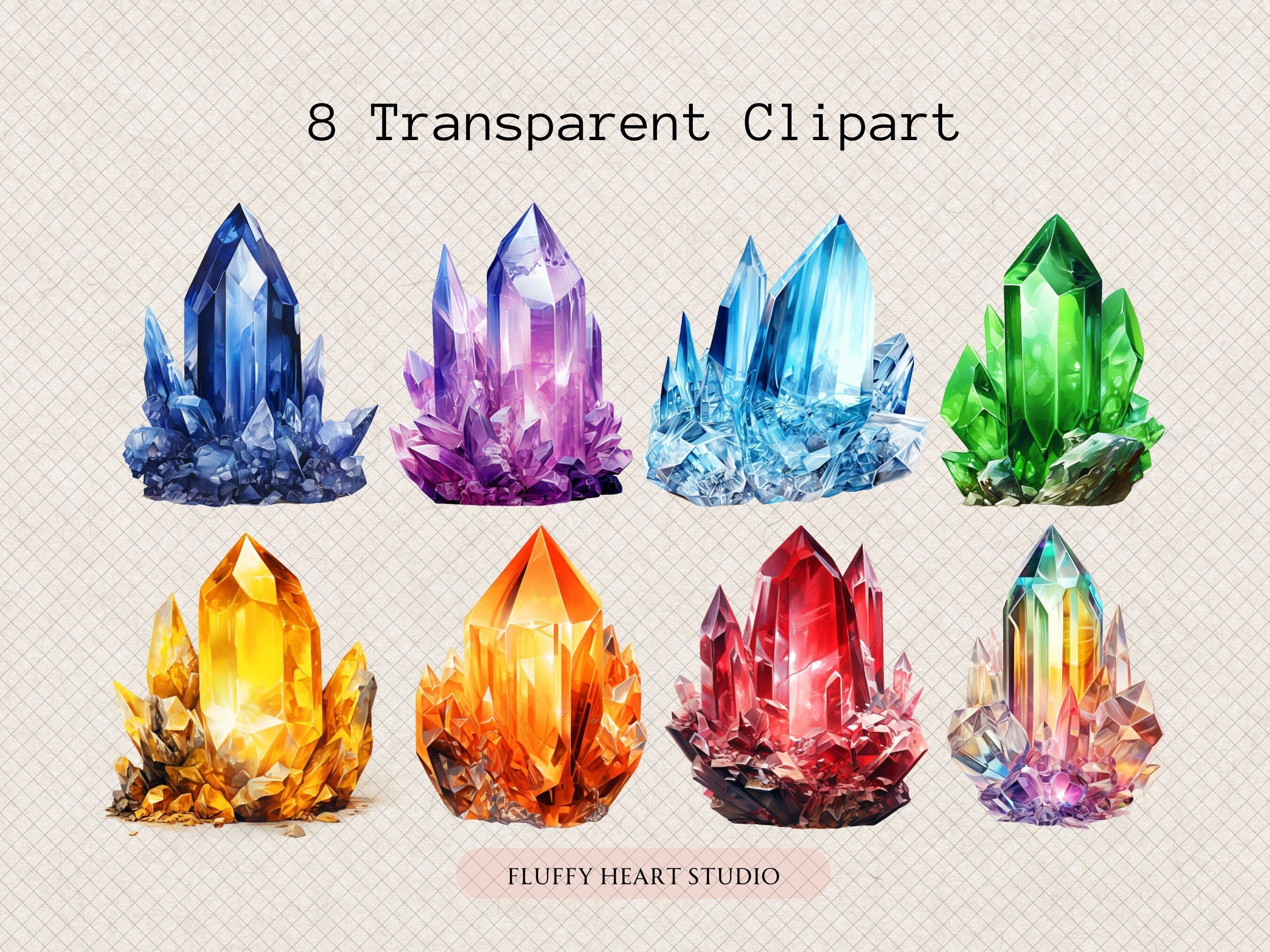 Rainbow Crystals Clipart for Commercial Use Transparent PNG - Etsy