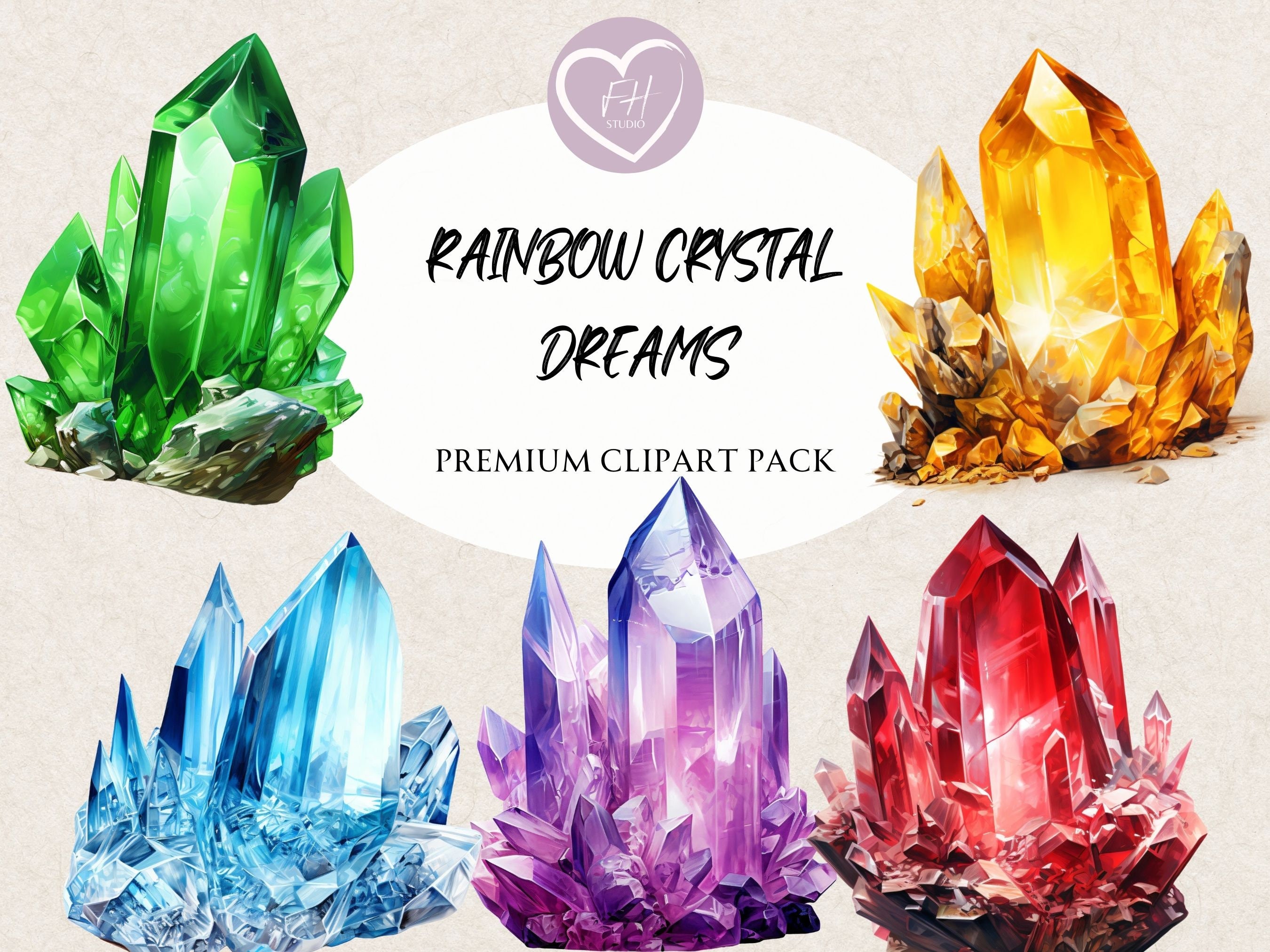 Rainbow Crystals Clipart for Commercial Use Transparent PNG - Etsy