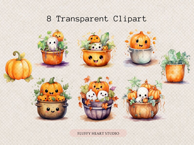 Halloween Pumpkin Pot Clipart Watercolor Clipart for Commercial Use ...