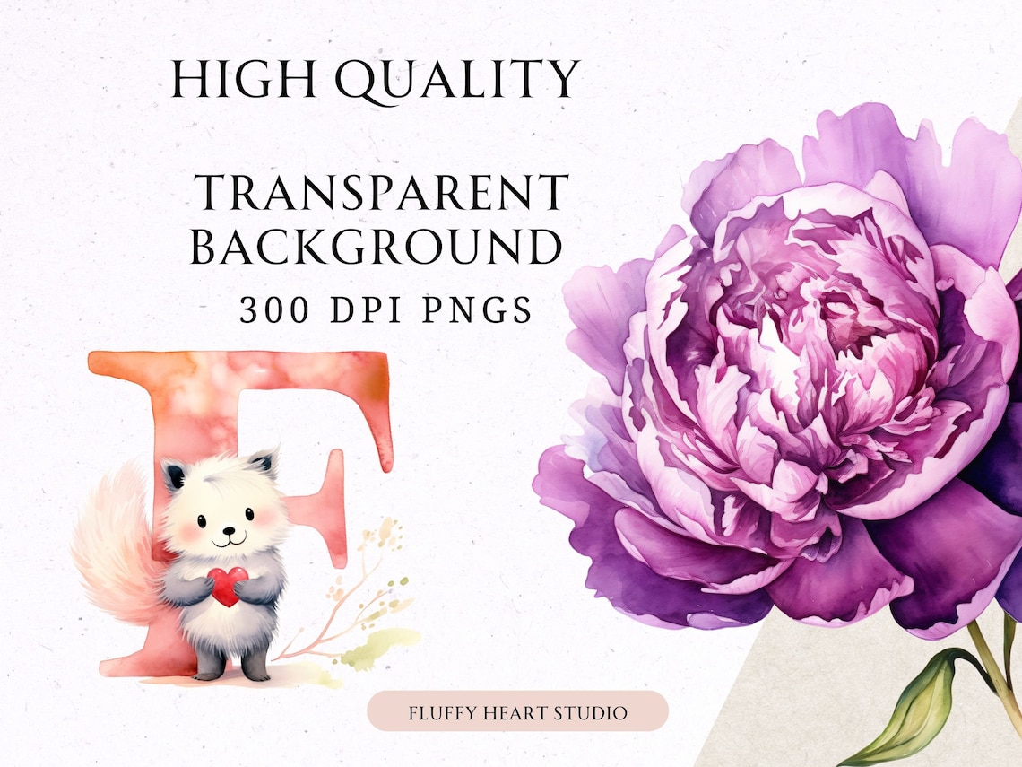 Purple Boho Bouquet Clipart Watercolor Clipart for Commercial Use ...