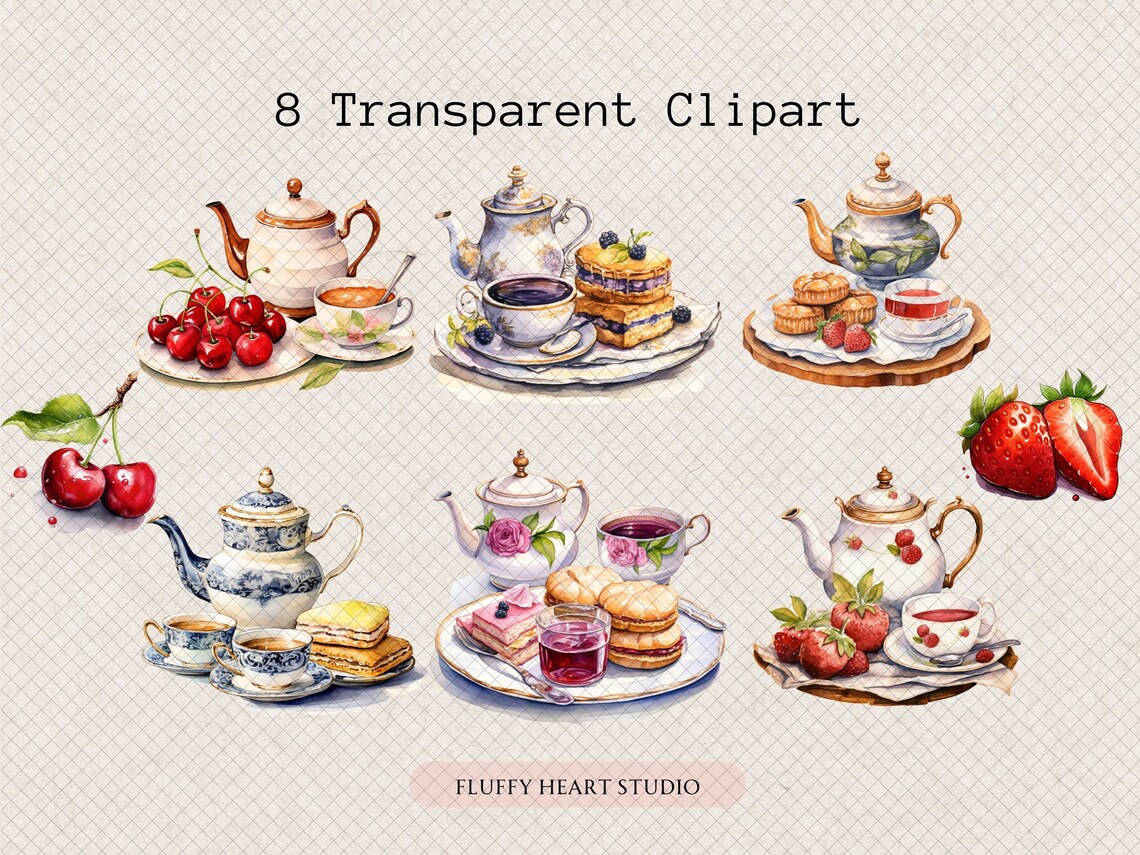 Tea Party Clipart Watercolor Clipart for Commercial Use Transparent ...