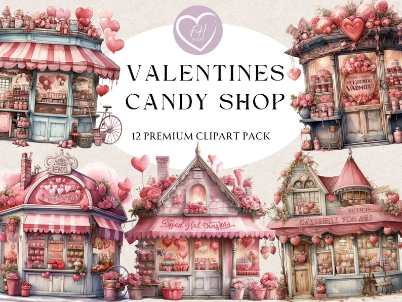 Valentines Candy Shop Clipart 12 PNG Valentines Day Clipart - Etsy
