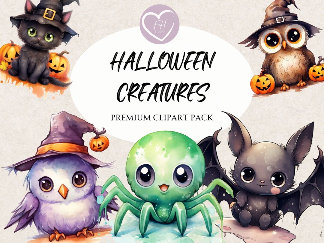 Halloween Creatures Clipart Watercolor Clipart for Commercial Use ...