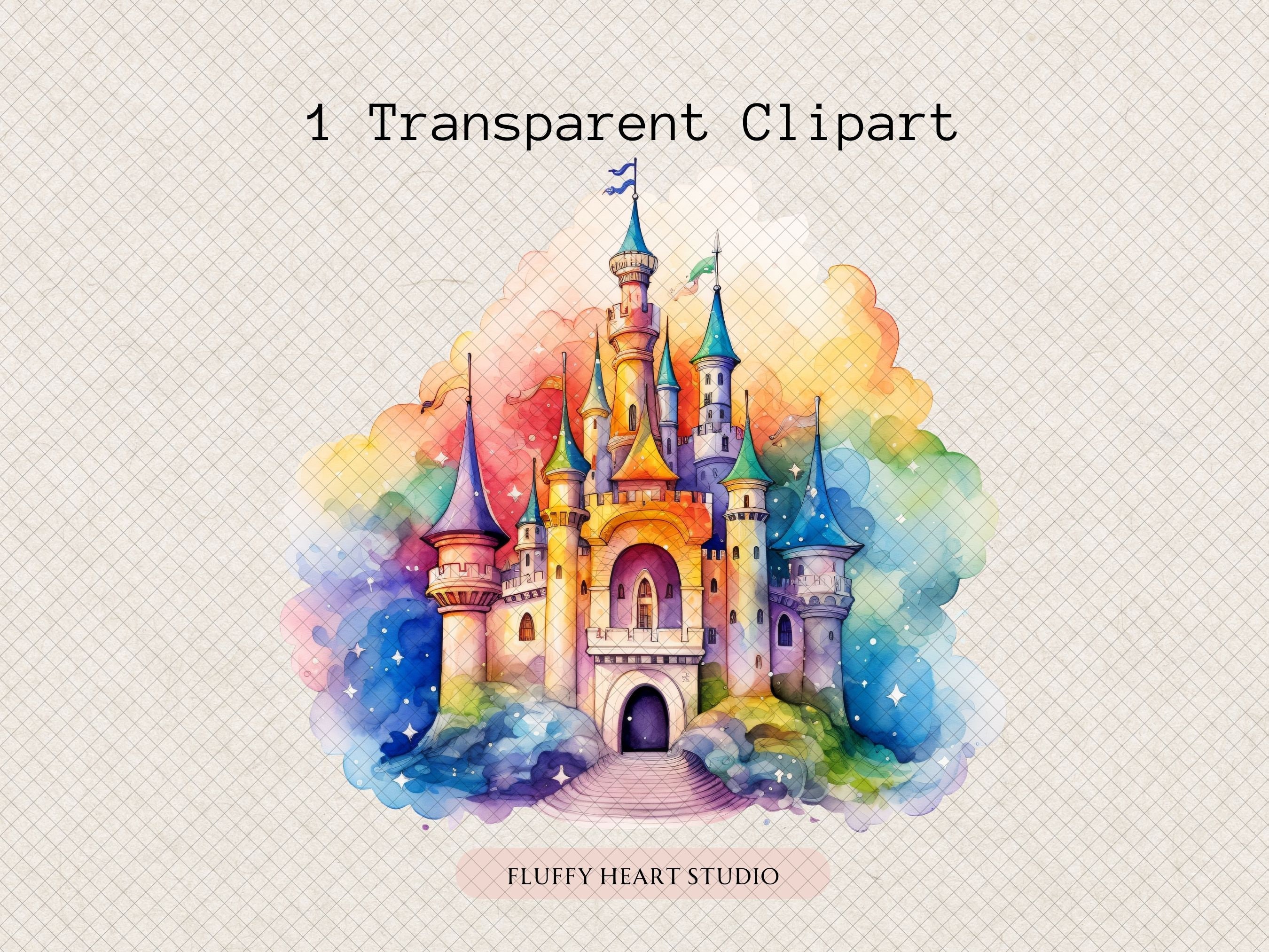 Rainbow Cloud Castle Clipart Watercolor Clipart for Commercial Use ...