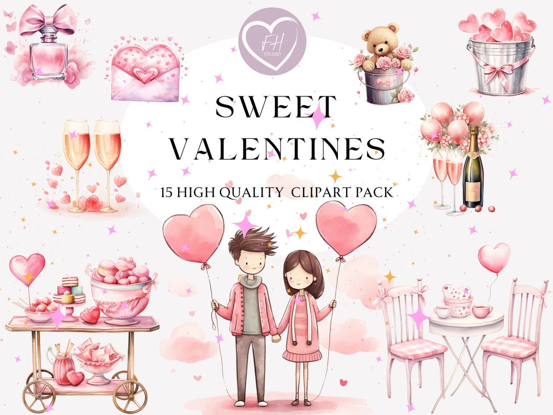 Sweet Valentines Clipart 15 PNG Valentines Clipart Bundle Commercial ...