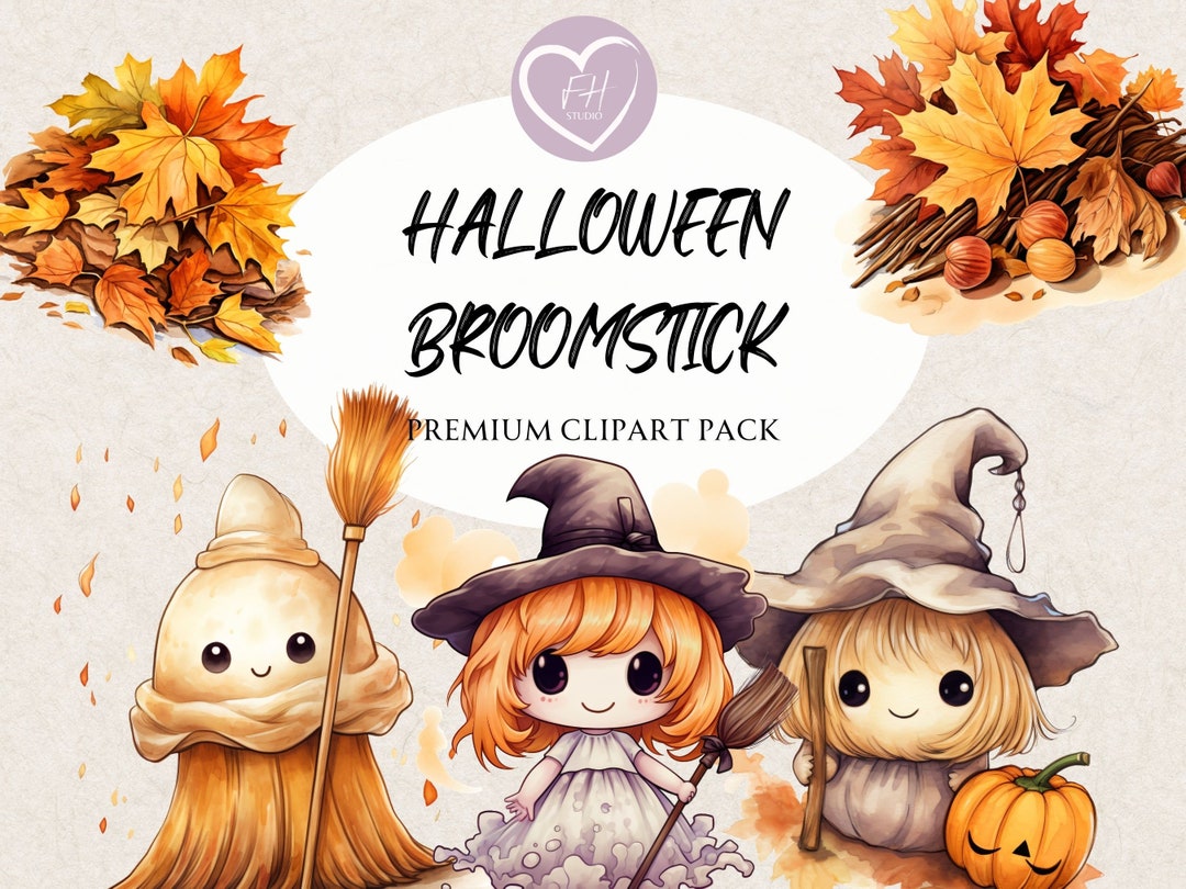 Halloween Broomstick Clipart Watercolor Clipart for Commercial Use ...