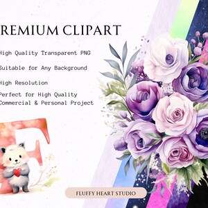 Purple Boho Bouquet Clipart Watercolor Clipart for Commercial Use ...