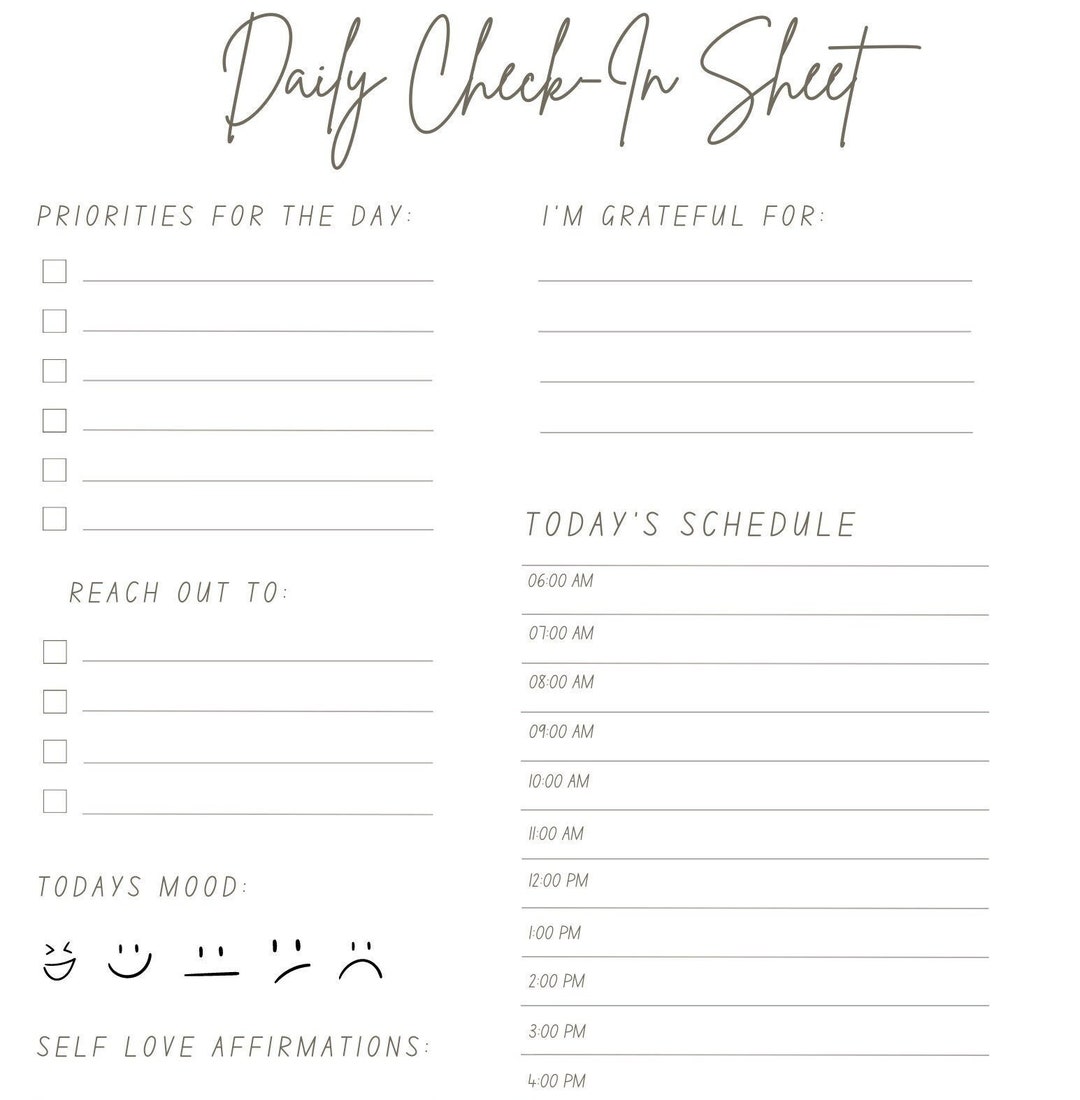 Daily Check-in Sheet - Etsy
