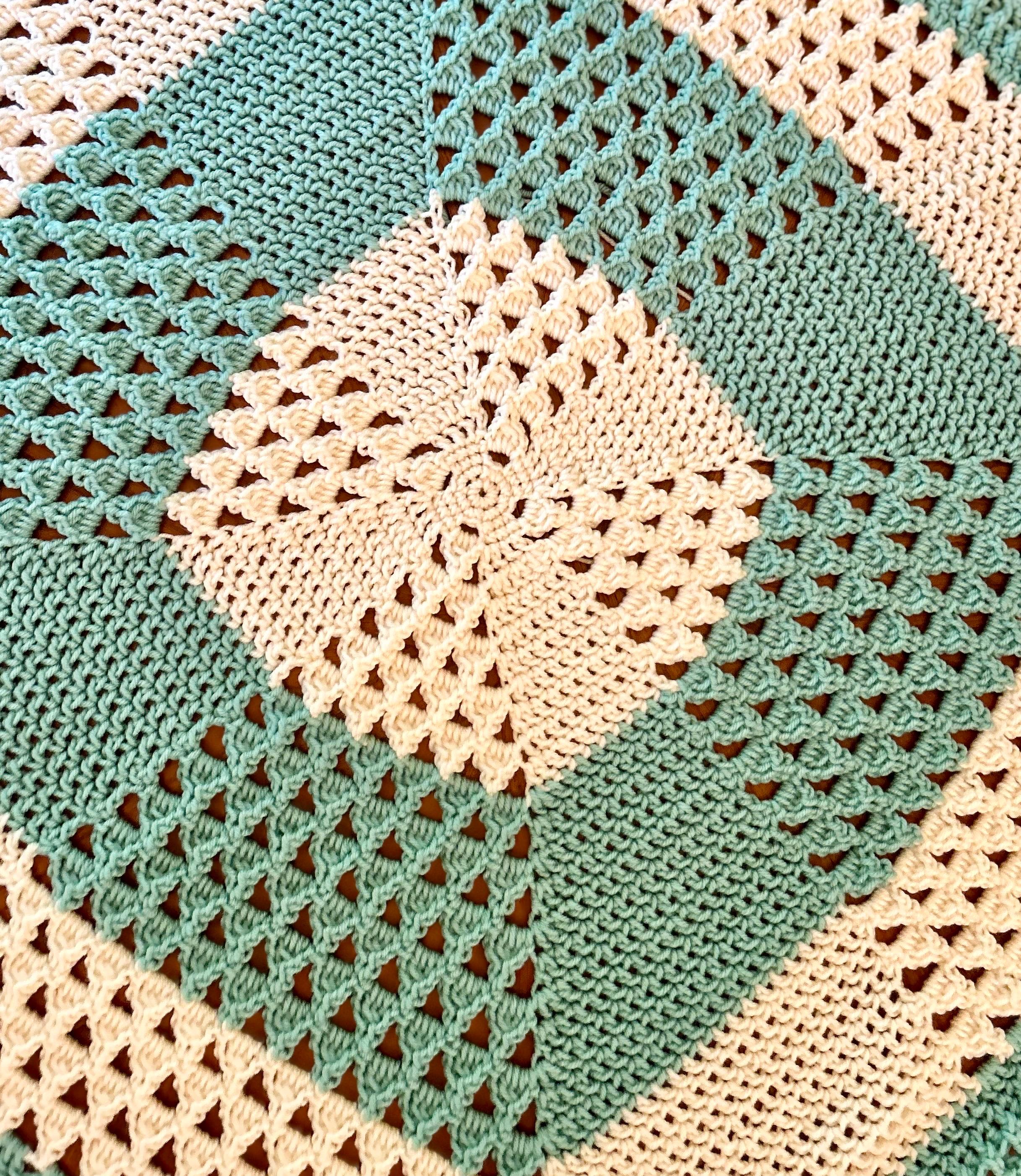 Handmade Crochet Baby Blanket, Turquoise & Cream Pinwheel Throw, Warm ...