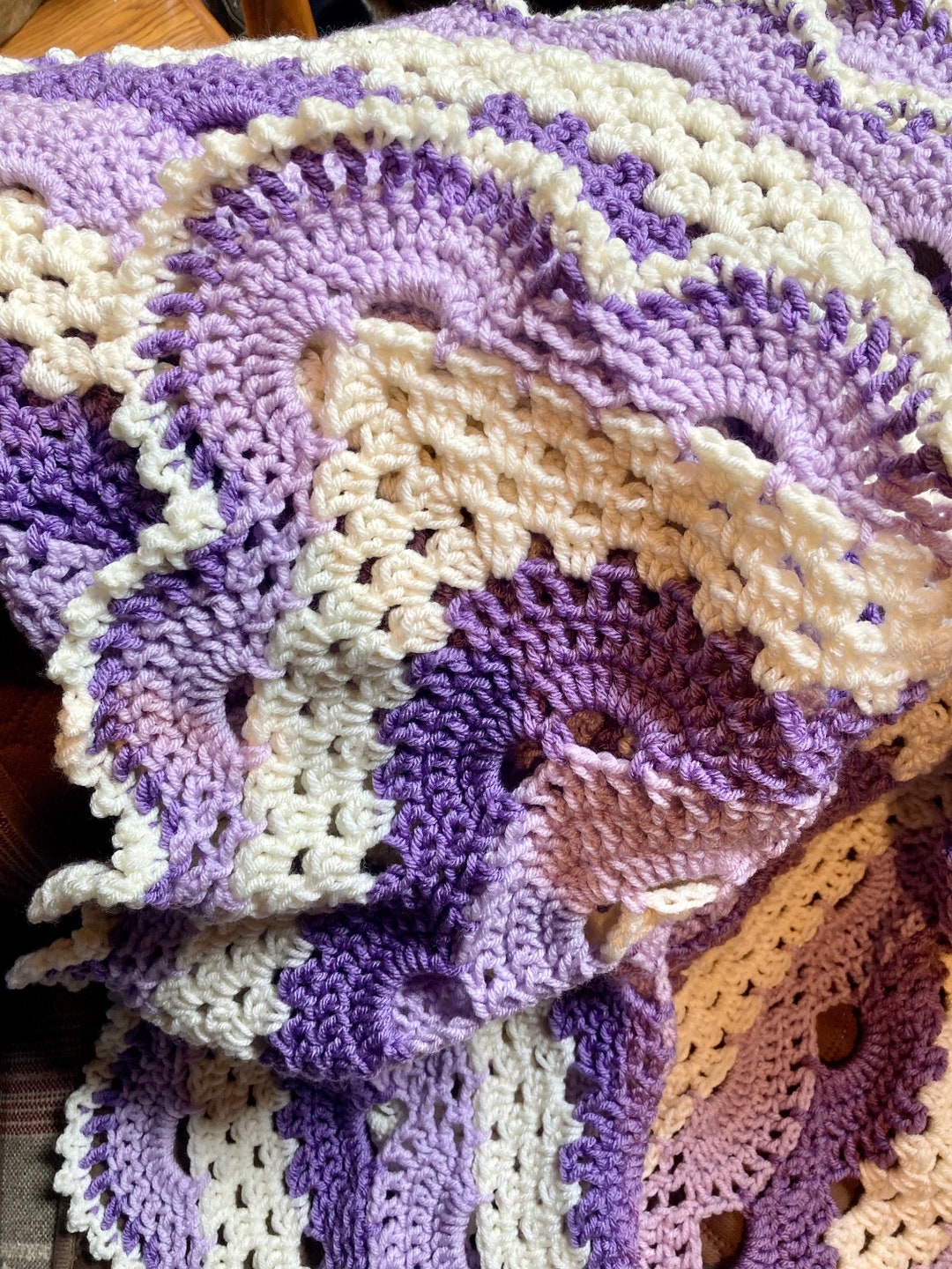 Crochet Baby Blanket Handmade Fancy Newborn Cover Purple and Ivory ...