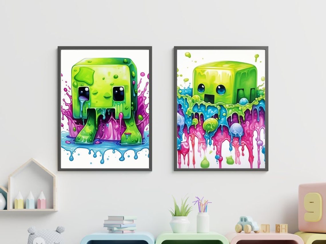 Set of 6 Minecraft Creeper, Digital Art Wall Prints, Printable Cute ...