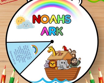 Noahs Ark Coloring Wheel, Printable Bible Activity, Kids Bible Lesson ...