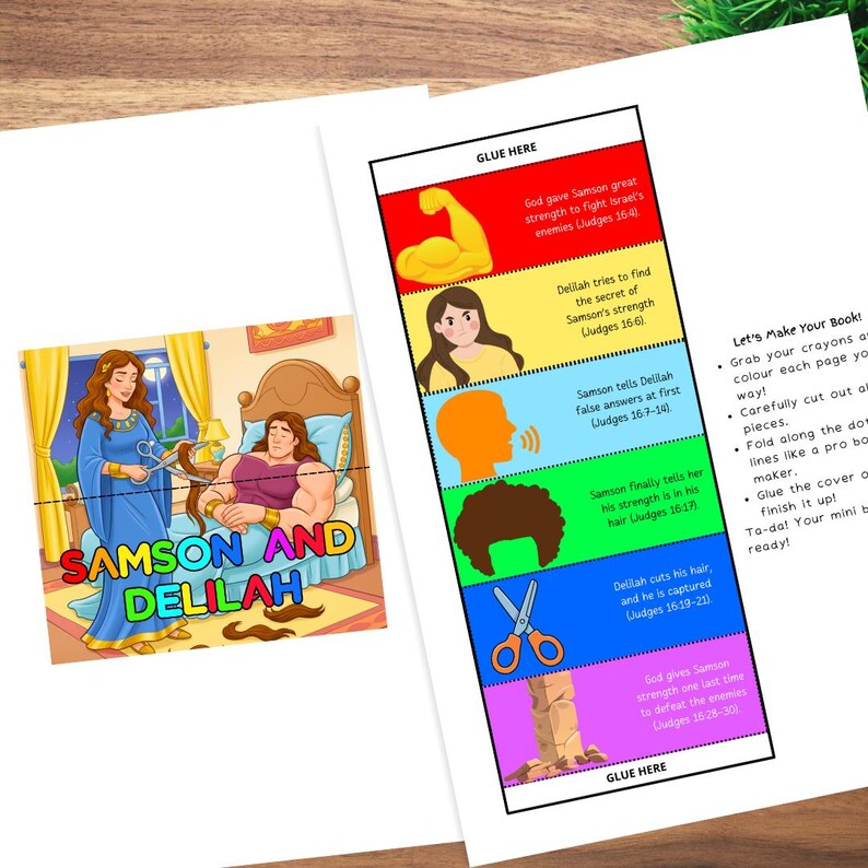 Samson and Delilah Foldable Surprise, Bible Story Mini Book, Coloring ...