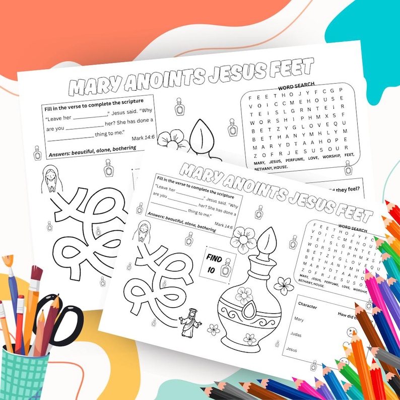 Mary Anoints Jesus Feet Activity Sheet Bible Story Craft, Bible Lesson ...
