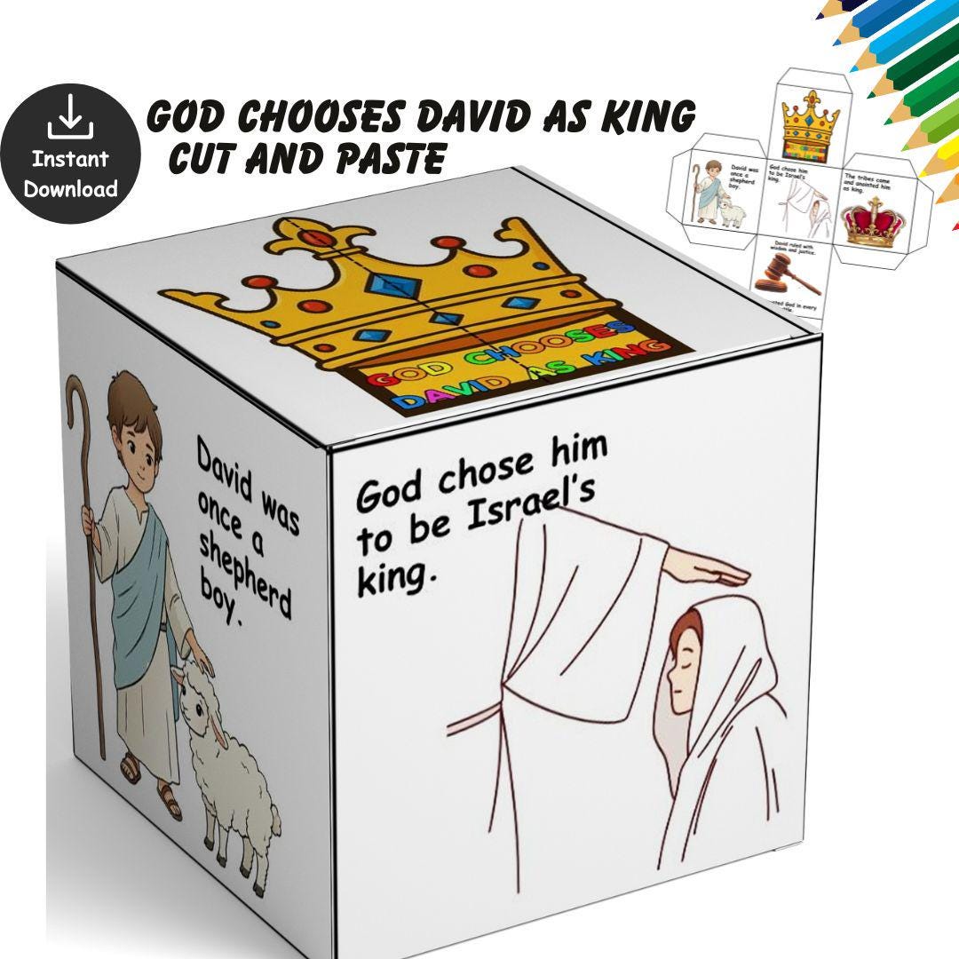 David Becomes King Coloring Cube Craft, Bible Craft, Bible Story Lesson ...