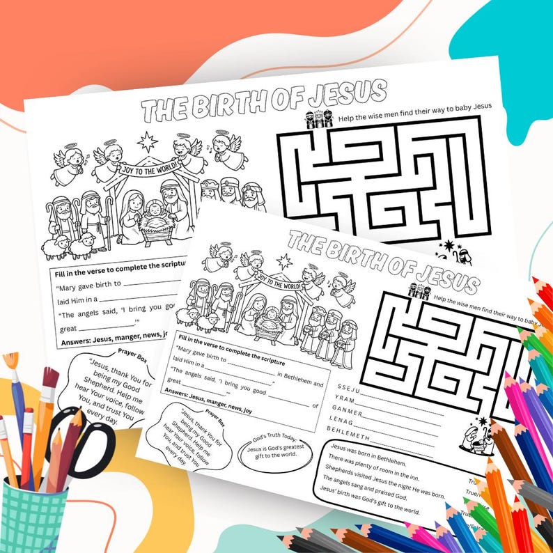 Advent Bible Activity Placemat Printable, Christian Christmas Coloring ...