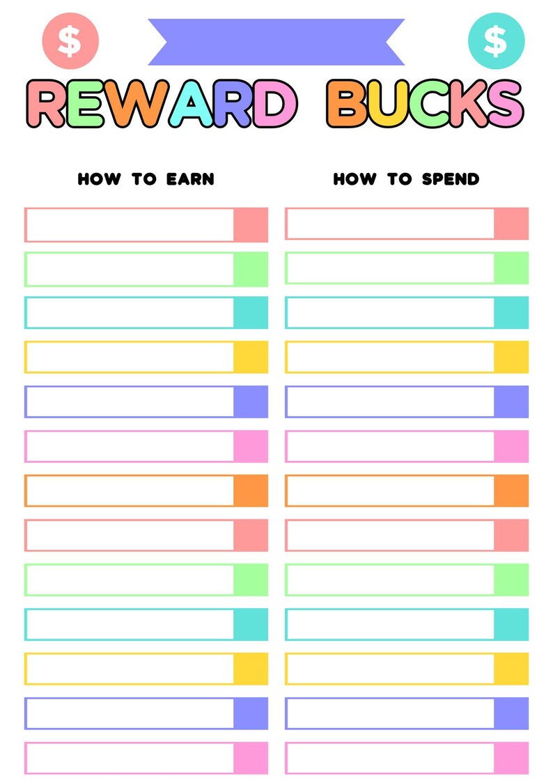 Kids Reward Bucks Printable, Kids Reward Coupons, Chore Bucks ...