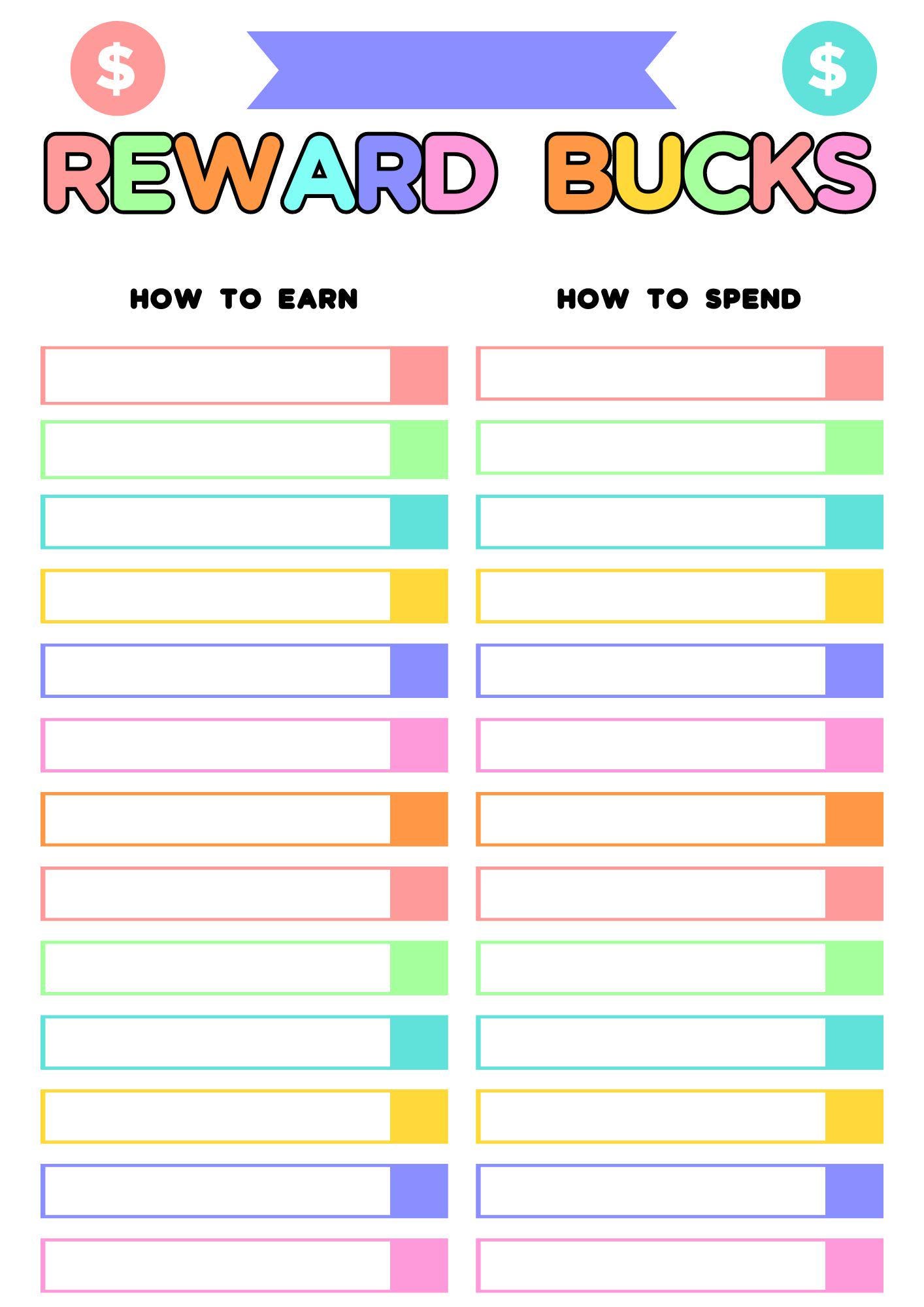 Kids Reward Bucks Printable, Kids Reward Coupons, Chore Bucks ...