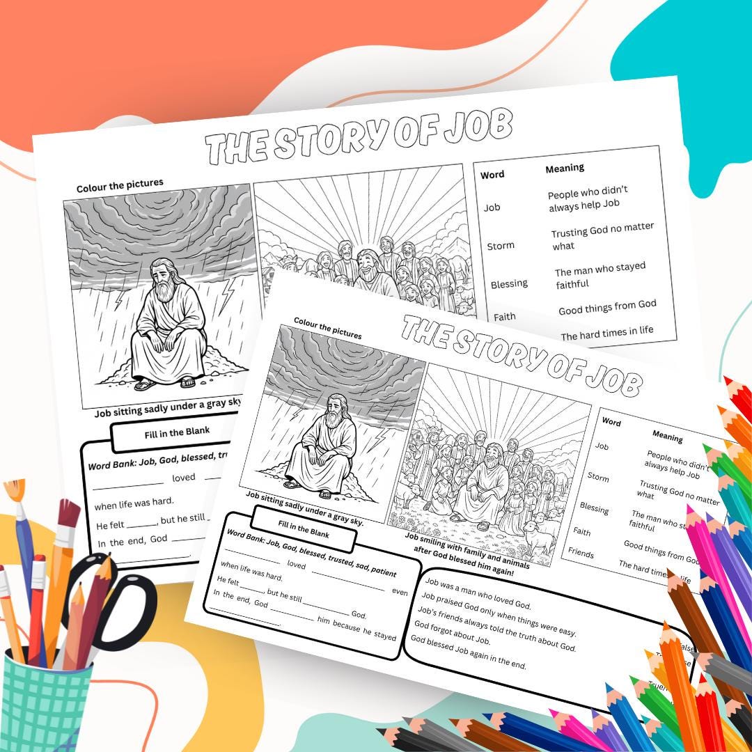 The Story of Job Sheet, Bible Craft, Bible Lesson, Memory Game, Sunday ...