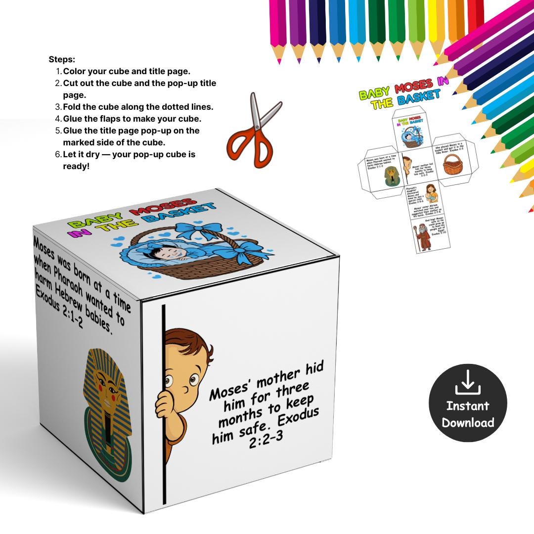 Baby Moses Printable Bible Story Cube, Baby Moses the Basket Kids ...