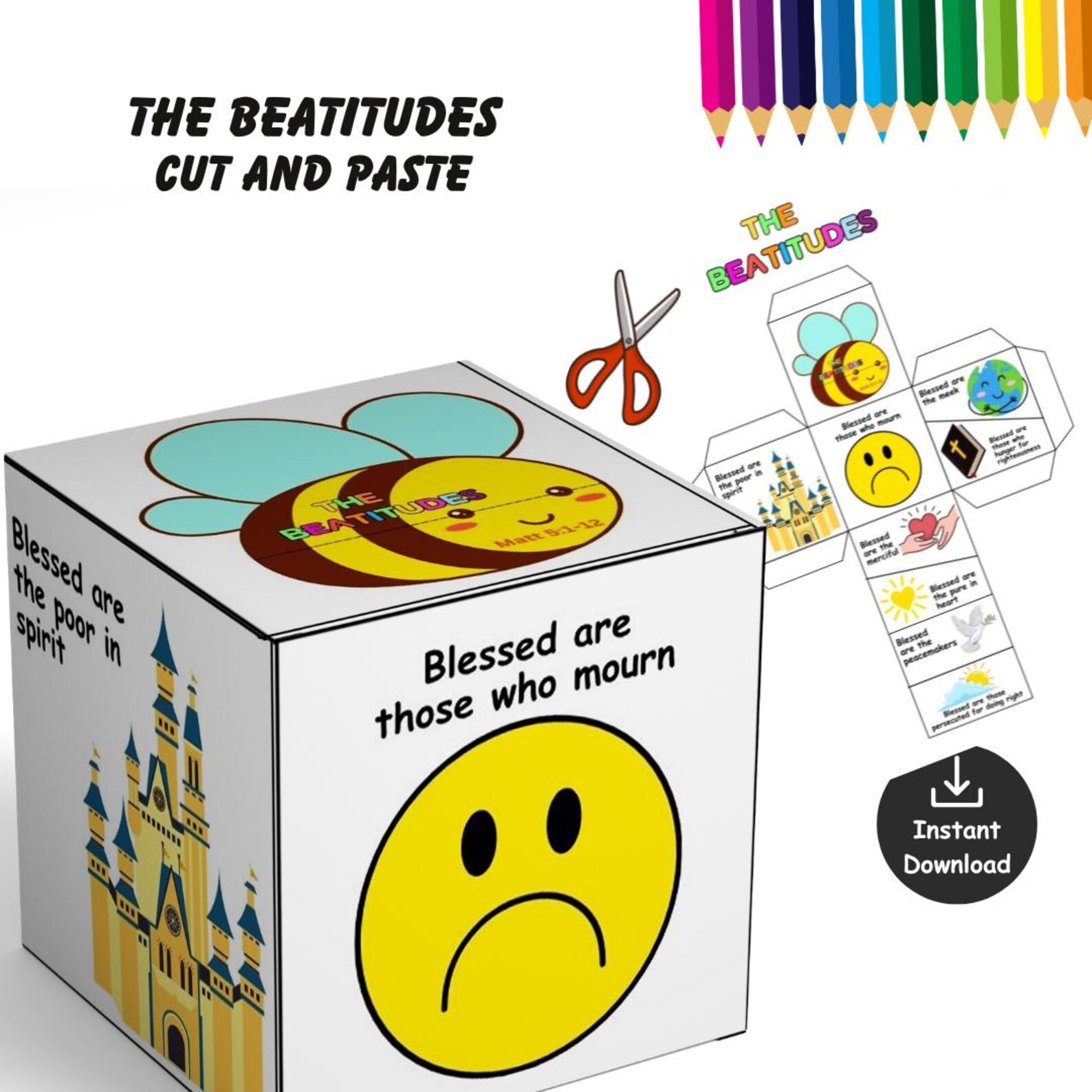 Beatitudes Activity Cube, Kids Activity, Printable Bible Verse Game ...