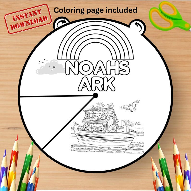 Printable Noah's Ark Coloring Wheel/ Printable Bible Activity/ Kids ...