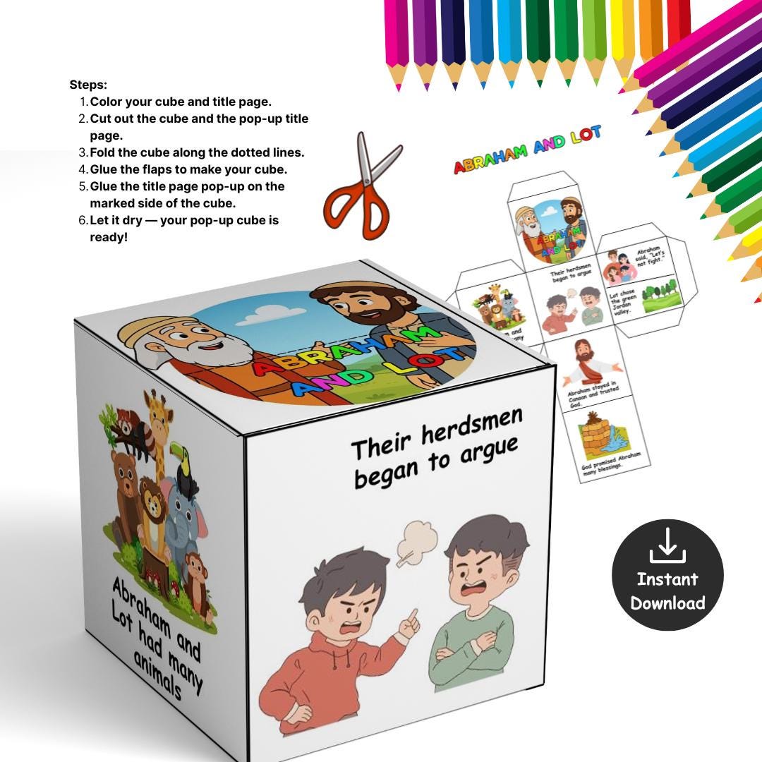 Abraham and Lot Coloring Cube Craft, Bible Lesson, Memory Game, Sunday ...