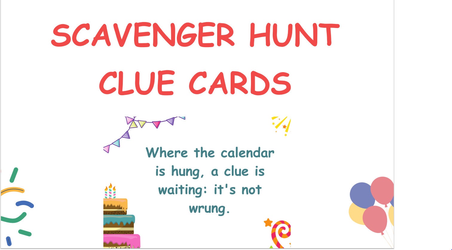 Birthday Party Treasure Hunt Clues Adults /indoor Printable Scavenger ...