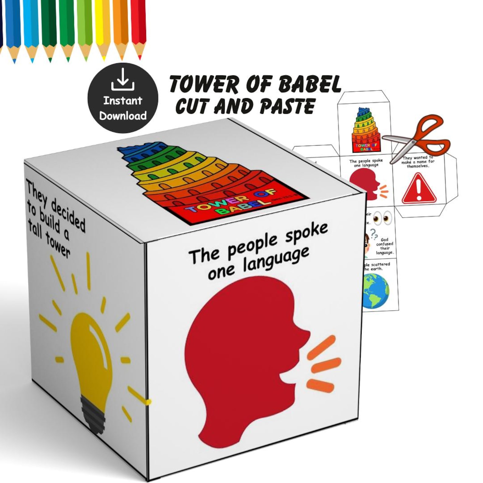Tower of Babel Folding Cube Bible Craft, Bible Lesson, Memory Game ...