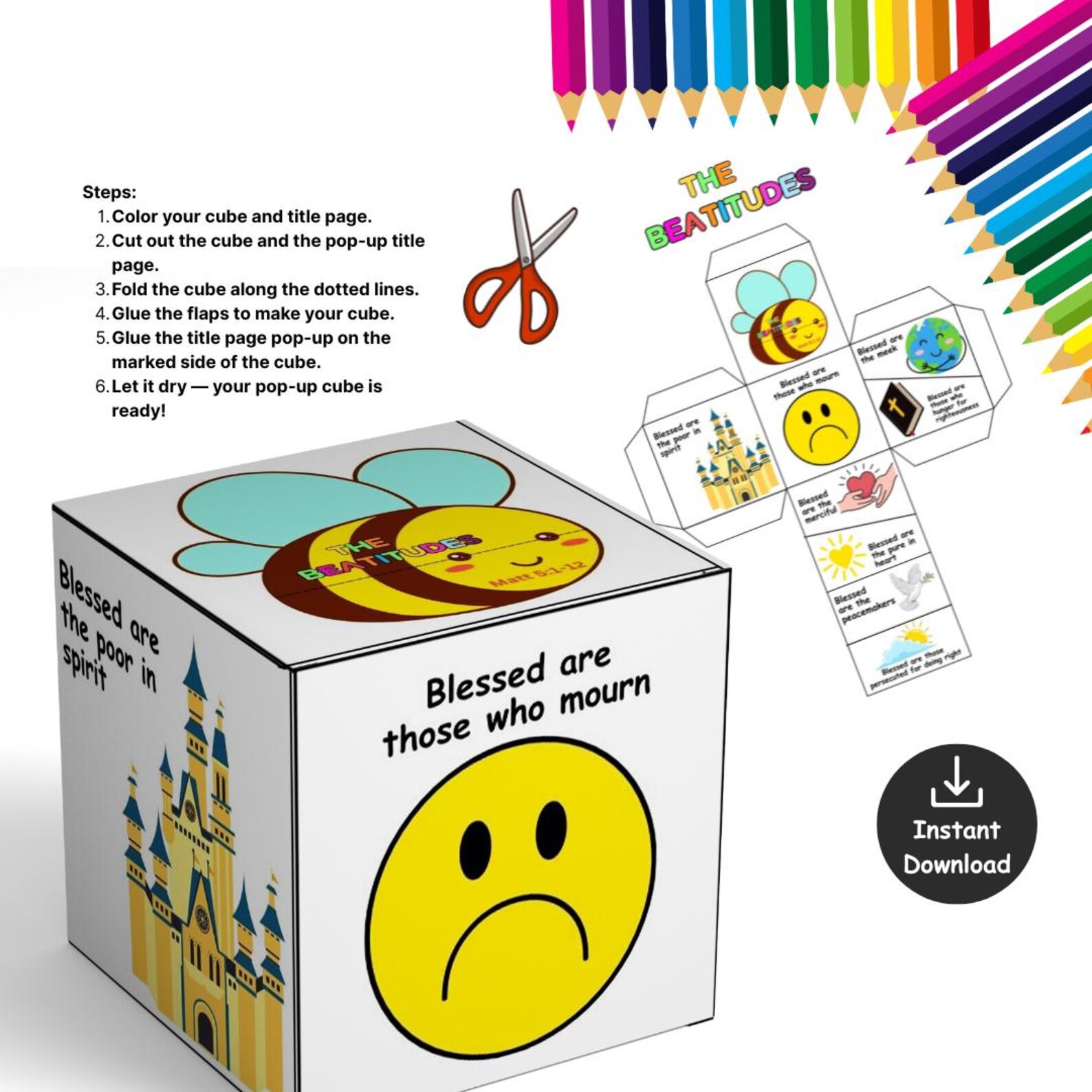 Beatitudes Activity Cube, Kids Activity, Printable Bible Verse Game ...