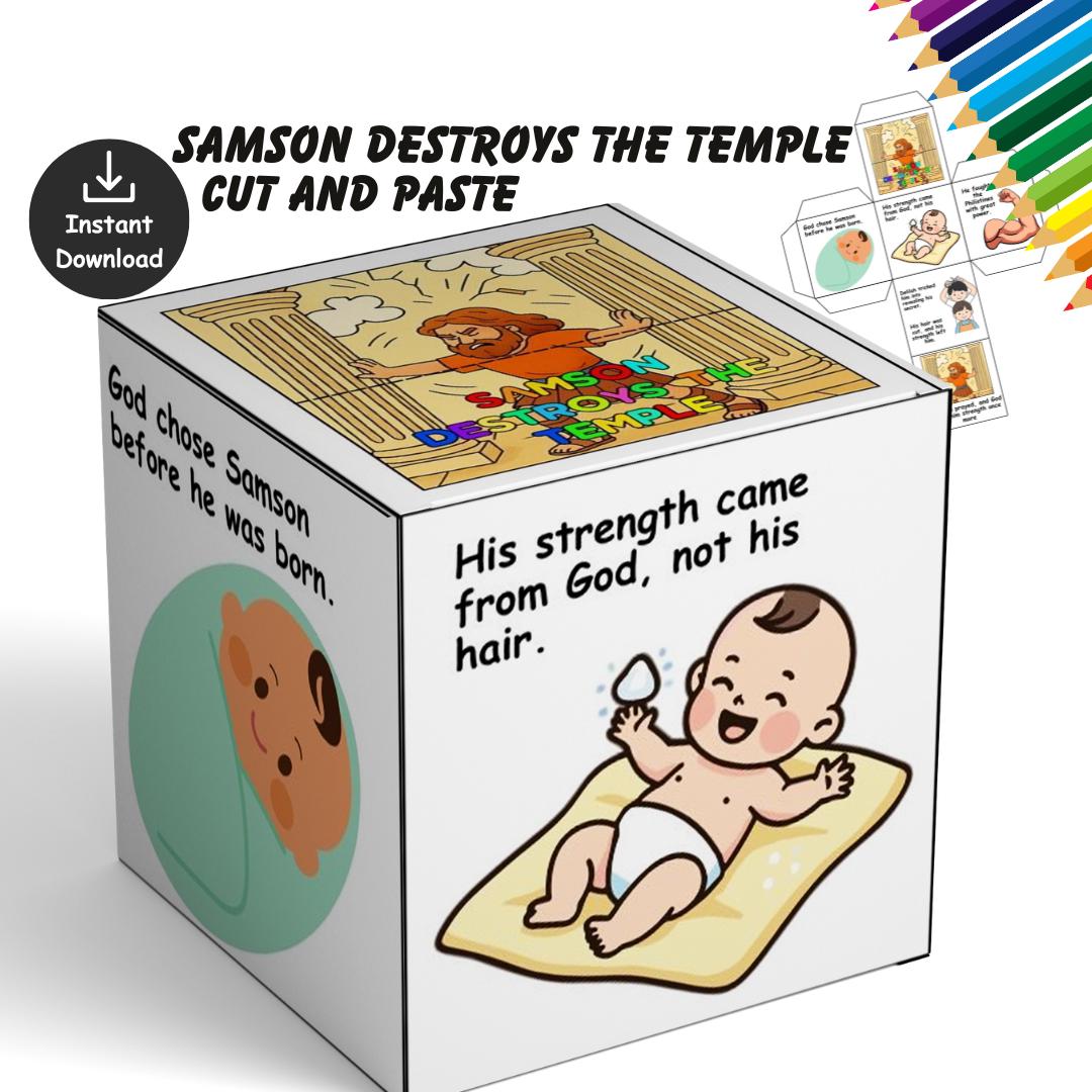 Samson Destroys the Temple Coloring Cube Bible Craft, Bible Lesson ...