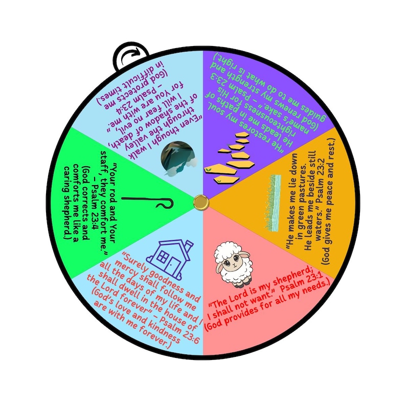 Psalm 23 Coloring Wheel, Printable Bible Activity, Watercolor, Kids ...