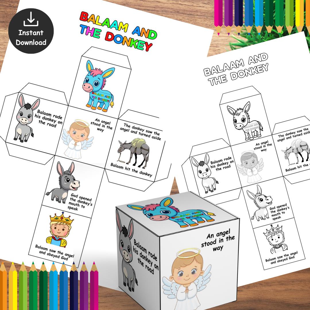 Balaam and the Donkey Cube, Coloring Cube Craft, Bible Lesson Study ...