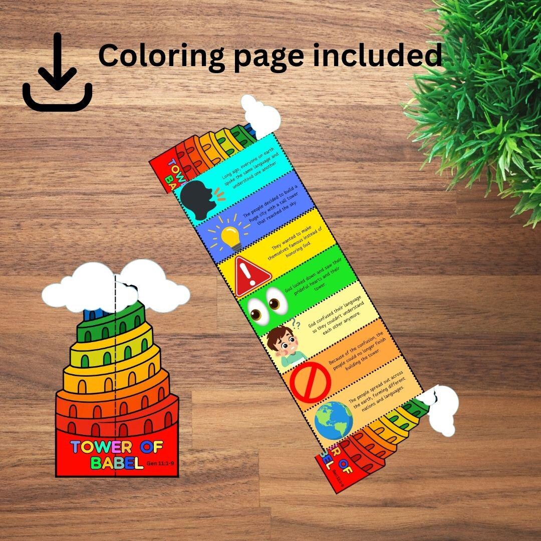Tower of Babel Folding Surprise Bible Craft, Bible Lesson, Memory Game ...