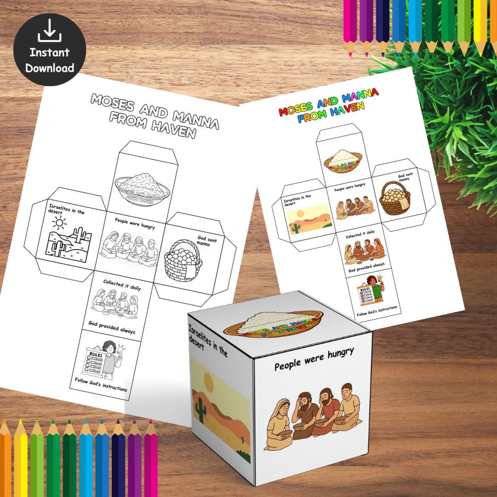 Moses and Manna From Heaven Coloring Cube Bible Craft, Bible Study ...