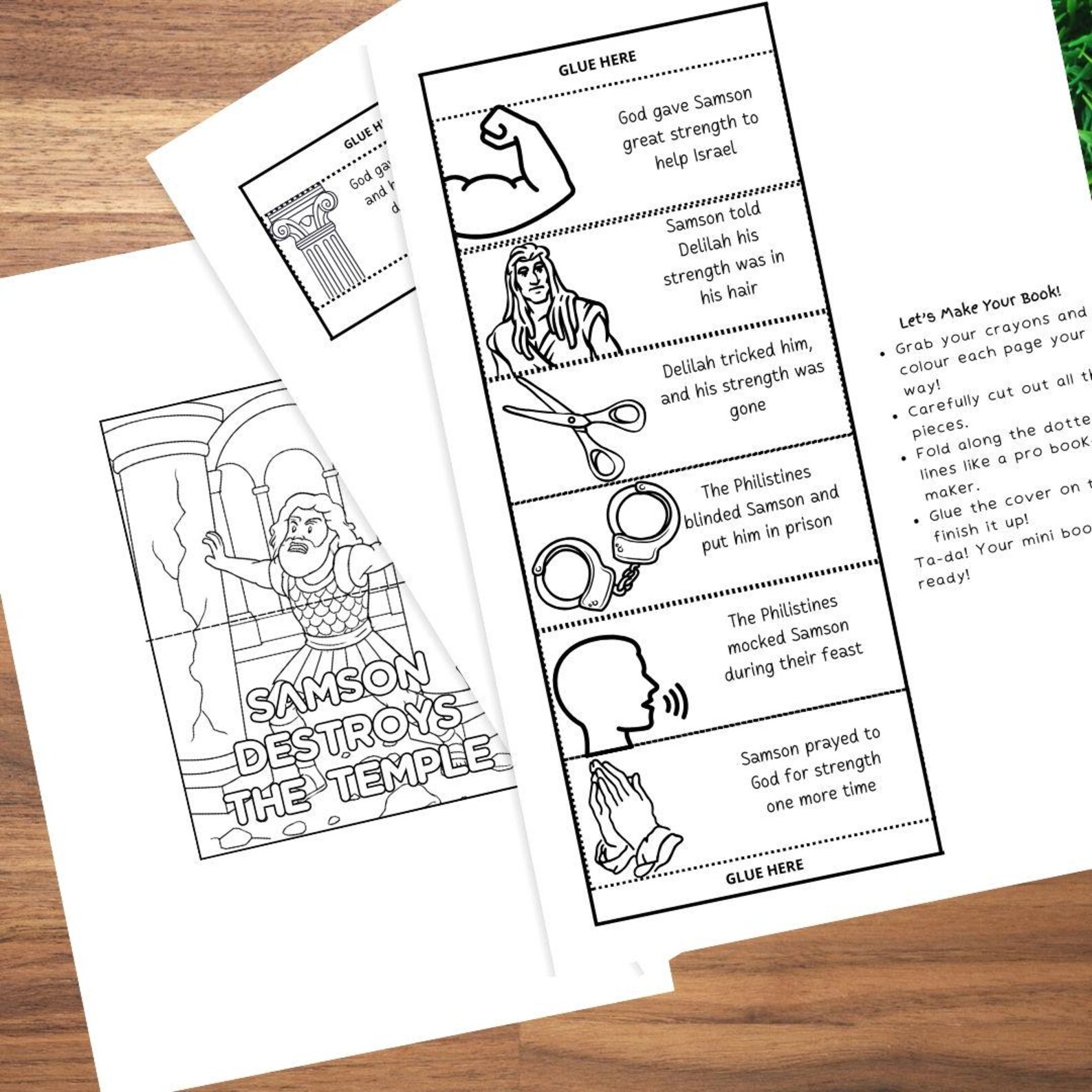 Samson Strength Folding Surprise Bible Craft, Bible Lesson, Samson ...