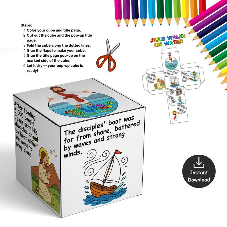 Jesus Walks on Water Kids Bible Story Craft Printable Sunday School ...