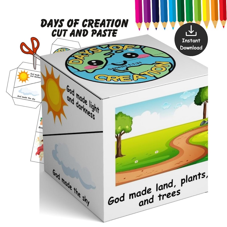 Days of Creation Cube Bible Craft, Bible Verse Activity, Kids Bible ...
