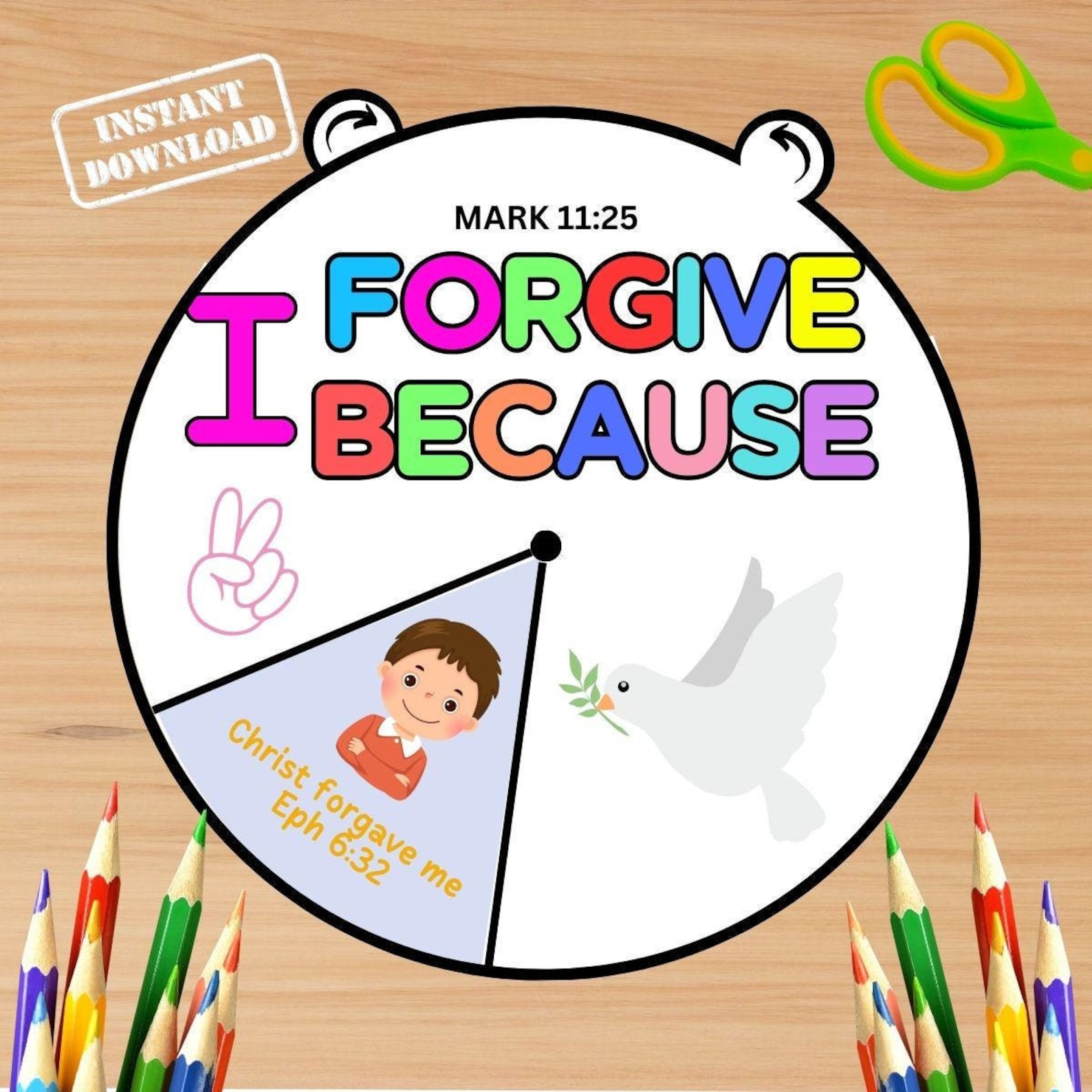 Forgiveness Scripture Coloring Wheel, Printable Bible Activity ...